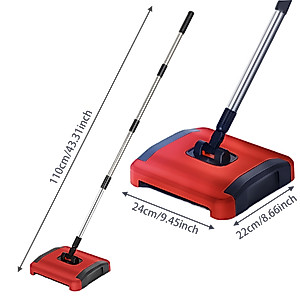 Carpet Sweeper Manual 3 Rolling Brushes Floor Sweeper Carpet Brush with Wheels and Large Waste Bin 43inch Detachable Carpet Cleaner for Pet Hair Dust DebrisCarpet Sweeper, Carpet Sweeper Manual, F