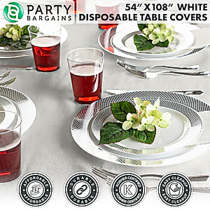 PARTY BARGAINS 5 Disposable Table Covers - 54" X 108", 3 Ply Paper & Plastic White Table Cover