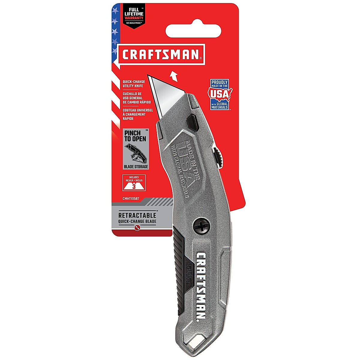 CRAFTSMAN Utility Knife, Quick Change, Retractable, 3 Blade (CMHT10587)