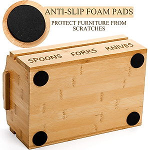 Yesland Silverware Holder Caddy, 4 Compartments Wooden Utensil Holder Flatware with Handle, Bamboo Cutlery Holder Organizer Containers for Party, Kitchen Countertop, Forks, Spoons, Knives, Napkins