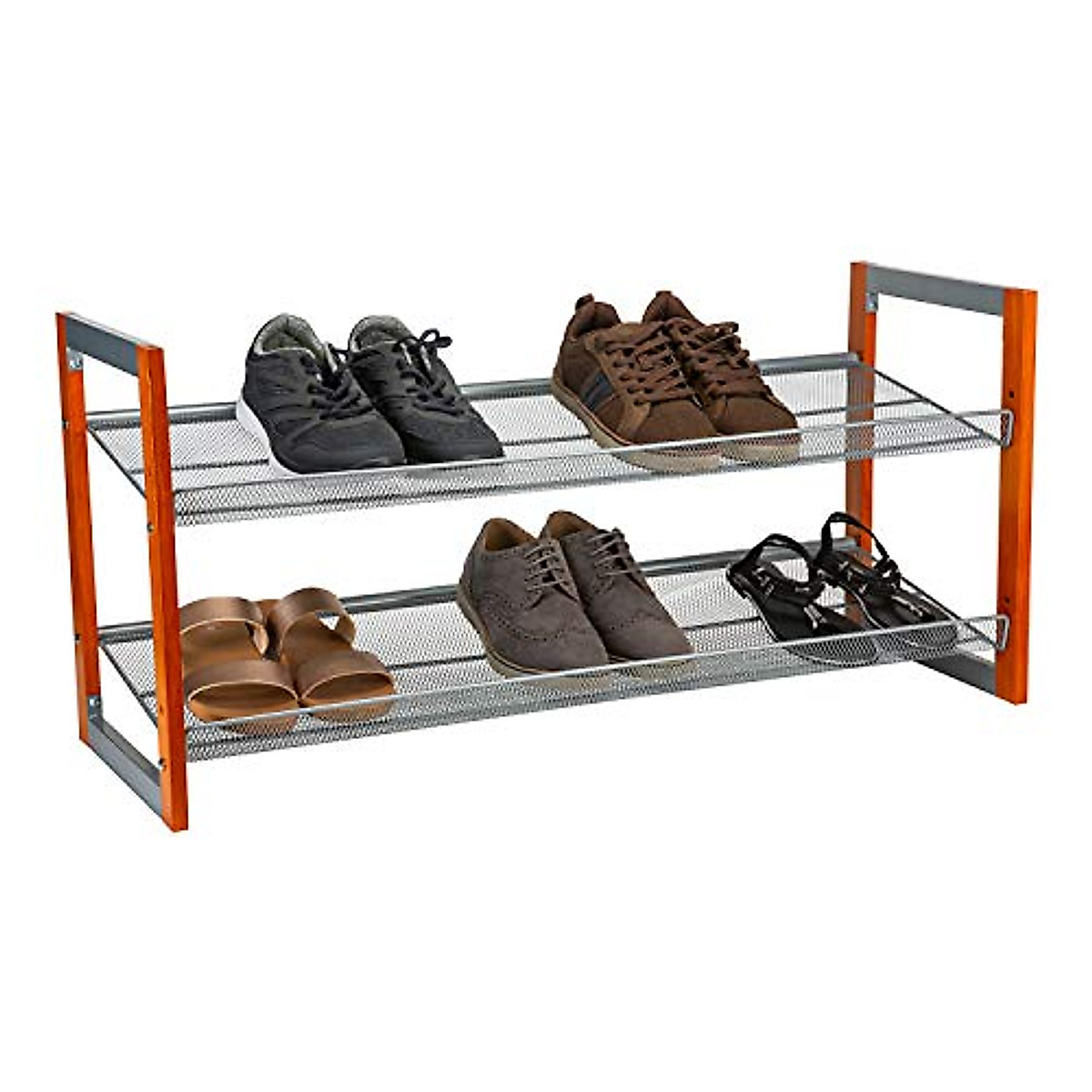 Organize It All Stackable Shoe Storage Rack | Dimensions: 12.75 x 35.25 x 33.46 inches | 4 Shelves | Holds 16 Pairs | Freestanding | Space Saver | Durable | Home Organization | Grey
