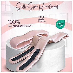 Celestial Silk Spa Headband 100% Mulberry Silk Adjustable Facial Headband for Women - Use for Washing Face, Skincare, Makeup – Silk Beauty Hairband Perfect for Thick or Curly Hair (Blush Pink)