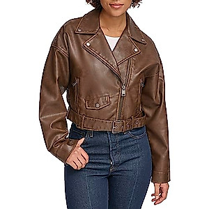 Levi's Women's Faux Leather Cropped Moto Jacket, Saddle