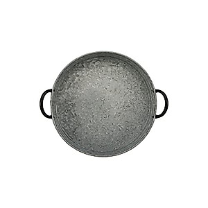 Galvanized Metal Serving Tray with Copper Strip and Iron Black Handles,Farmhouse Tray, Decorative Centerpiece for Coffee Table or Dining Table, Rustic Utility Tray for All Purpose, Round Tray…