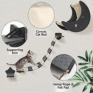 Cat Wall Shelves, Cat Hammock Cat Wall Furniture with 1 Step and 1 Climbing Bridge Step, Cat Climbing Shelf and Perches for Wall, Cat Wall Shelf Modern Beds and Perches for Activity Indoor…