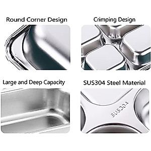 Cezoyx 4 Pack Stainless Steel Divided Trays, 5 Section Divided Dinner Plates Rectangular 304 Steel Section Control Plates for Adults, Kids, Campers, Diet Food Portion Control