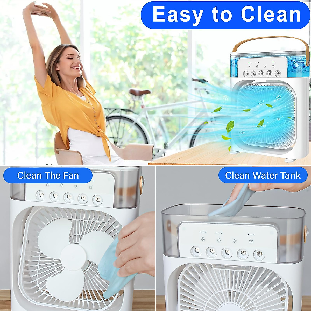 Portable Air Conditioners - Small Portable AC Quiet Personal Air Cooler,USB Powered Mini Desktop Cooling Misting Fan, 1/2/3 H Timer, 3 Speeds,360°Adjustment,for Office, Home, Room,Desk,Car - White