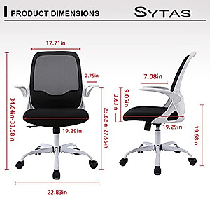 Sytas Office Chair Ergonomic Desk Chair Rolling Swivel Mesh Computer Task Chair with Flip-up Arms and Adjustable Height，for Adults and Kids，White