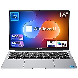 ACEMAGIC Laptop 16 inch FHD Display, 16GB RAM 512GB ROM with Intel 12th Gen Alder Lake N95(4C/4T, Up to 3.4GHz) Laptop Computer Support WiFi, BT5.0, 1MP Webcam, 3*USB3.2, Type-C