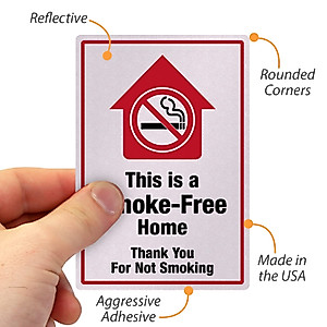 SmartSign This is A Smoke Free Home Stickers, Thank You for Not Smoking Decals | Pack of 3 EG Reflective Adhesive Decals/Labels/Stickers, Made in USA