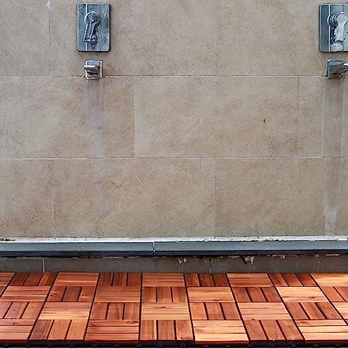 CLOVERHOLM Interlocking Deck Tiles 12x12 inches, 10PCS Waterproof Acacia Wood Patio Tiles, Easy Snap Flooring Tiles for Indoor and Outdoor,Balcony, Entry, Poolside Tiles (Tiles-Teak-P9)