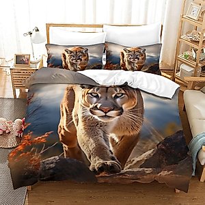 BUKISA Mountain Lion Duvet Cover Set Soft Microfiber Bedding Set Breathable Cougar Quilt Cover with Hidden Zipper Closure and Comforter Cover Sheet Pillowcase Queens（228x228cm）