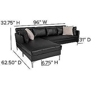 Flash Furniture Back Bay Upholstered Accent Pillow Back Sectional with Left Side Facing Chaise in Black LeatherSoft