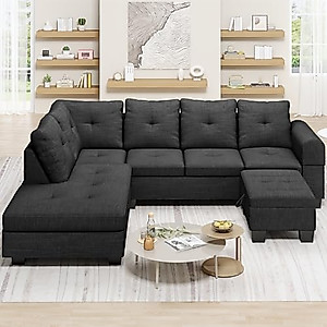 AWQM Modular Sectional Sofa with Ottoman, Fabric L-Shaped Couch with Chaise & Cup Holders, Living Room Furniture Sets Sectional Sofa Set, 6 Seat Corner Couch Sofa for Living Room, Apartment