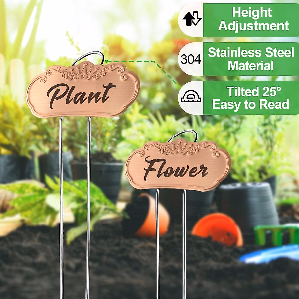 TCYPUHL Metal Plant Labels, Tall Plant Labels, Garden Labels Outdoors for Flower, Fruit and Vegetable, Stainless Steel, Weatherproof (25 Pack, 4'' x 1.10'', Gold)