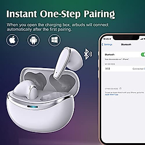 SHINDAY X18 Wireless TWS in-Ear 4 Microphones Stereo Earbuds Bluetooth Headphones Advanced Active Noise Cancellation Touch Control Compatible with Apple Andriod Microsoft Wireless Charging White