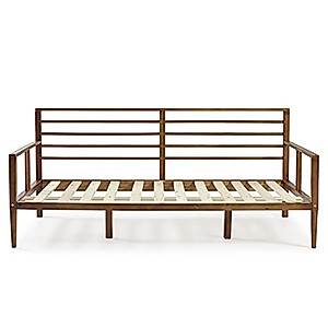 Walker Edison Mid Century Modern Wood Spindle Daybed Headboard Footboard Bed Frame Bedroom, Twin, Caramel