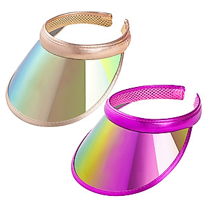 2 Pack Sun Visor Hats Women UV Sports Iridescent Multi Color Tennis Golf UPF Cap Headwear for Men Women Outdoor Summer Travel (Rose & Khaki)