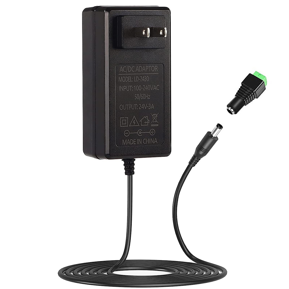 24V 3A Power Supply Adapter,100-240V AC to DC 24Volt 3A 72W Power AC/DC Adapter 5.5mm x 2.1mm DC Output Jack DC Power Supply Wall Plug for 5050 3528 LED Strip Light LED Driver CCTV Security System