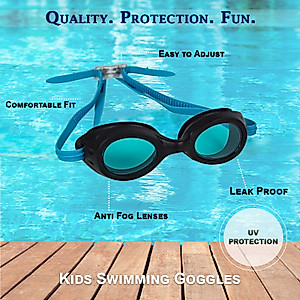 Splaqua Kids Swim Goggles for Boys and Girls - Adjustable Straps, Silicone Eye Seal, UV Protection and Anti Fog Lenses Swimming Goggle - Teal