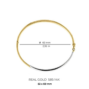 Lucchetta - 14kt Yellow Gold Oval Bangle - 7 Inch - 5.40gr with White Diamond-Effect, Womens 14k Gold Bangles, Italian Masterful Fine Jewelry