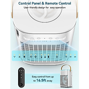 BALKO 4 IN 1 Personal Air Conditioner w/ 5400mAh Li-ion Battery, 2 Ice Packs, 7H Timer for Auto-Off & Remote, 7-LED Lights, 1200ML Tank Small Air Conditioner, Portable Evaporative Air Cooler for Room