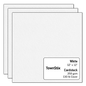 130 lb Cover (350 gsm), Extra Heavy White Cardstock - 12" x 12", 20 Sheets