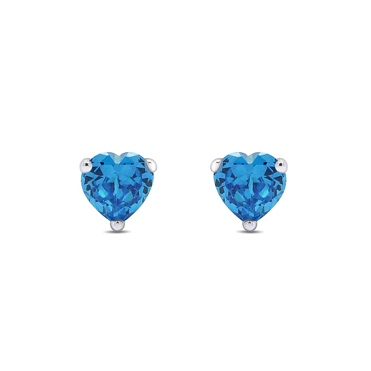 Heart Shape Simulated Blue Topaz Stud Earrings In 14K White Gold Over Sterling Silver