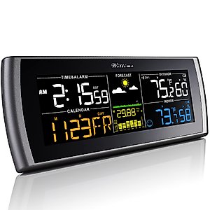 Wittime 2101 Weather Stations Wireless Indoor Outdoor Thermometer Temperature Humidity Monitor with 7.5" Large Adjustable HD Color Display and Outdoor Sensor