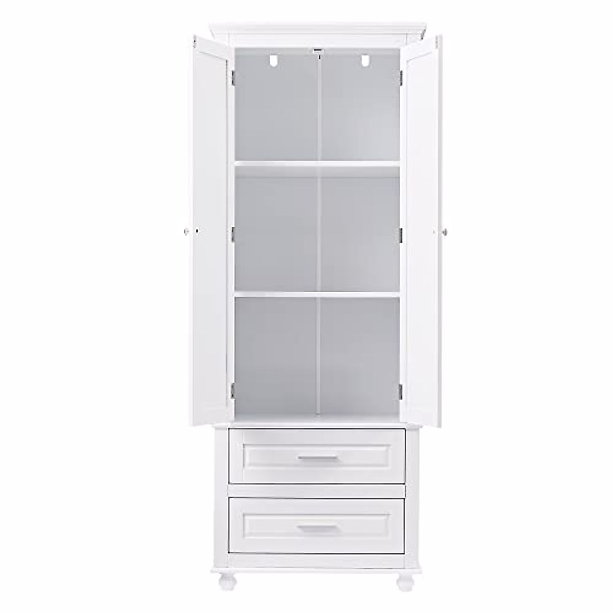 Tall Storage Cabinet with 2 Drawers and Double Door for Bathroom/Office, White Freestanding Kitchen Pantry Cabinet, Bathroom Cupboard w/Adjustable Shelf, Floor Cabinet Bookcase with Door (White-ty1)