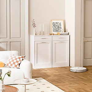 Gegcucey Tilt Out Trash Can Cabinet, Kitchen Grabage Can Cabinet with Drawers, Hamper Cabinet Easy Assemble Dog Proof Trash Can Cabinet with Storage Sturdy 2 * 10 Gallon Trash Can Kitchen Island