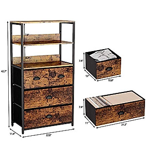 Furologee Brown Vertical Bookcase with Shelves, Bookshelf & Dresser Organizer 3/4 Drawer Dresser for Books, Photos, Decorations in Living Room, Office, Bedroom, Kitchen