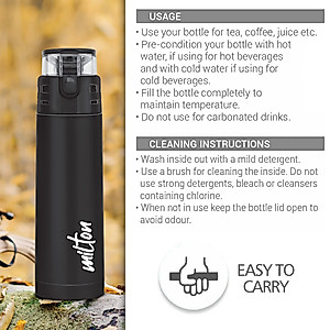 Milton Atlantis 900 Thermosteel Hot and Cold Water Bottle, 1 Piece, 750 ml, Black | Leak Proof | Easy to Carry | Office Bottle | Hiking | Trekking | Travel Bottle | Gym | Home | Kitchen Bottle