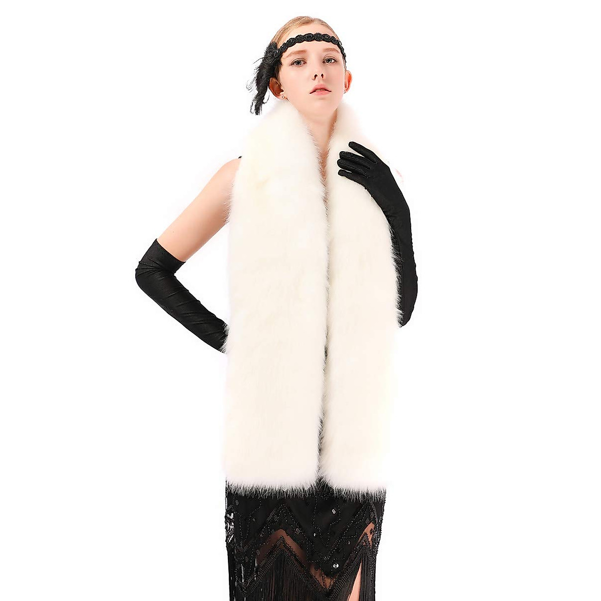 Dikoaina Women's Winter Fake Faux Fur Scarf Wrap Collar Shawl Shrug