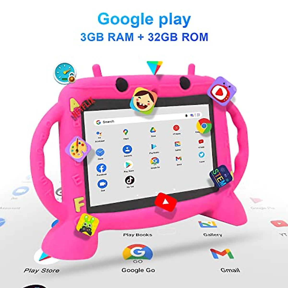 MengDash Kids Tablet, 7 inch Tablet for Kids 2-10, Educational Learning Toddler Tablet Android 11, 3GB RAM+32GB ROM Storage, Google Play Netflix YouTube, Baby Girl boy Gift (Red)