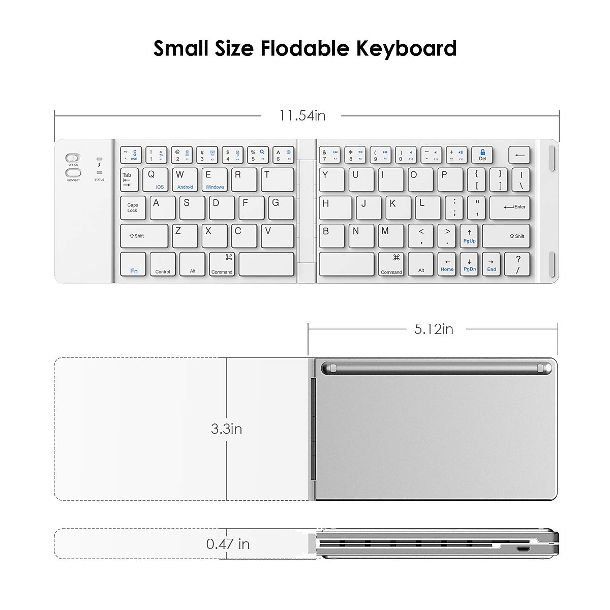IKOS Folding Bluetooth Wireless Keyboard Slim Pocket Portable Travel Foldable Full Size Keyboard with Stand Holder for iPhone6-13 Max iPad Mini/Pro/Air, iOS Android Windows Laptop Smartphone/Tablet