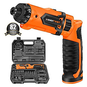 ENERTWIST Cordless Screwdriver, 8V Max 10Nm Electric Screwdriver Rechargeable Set with 82 Accessory Kit and Charger in Carrying Case, 21+1 Cluth, Dual Position Handle, LED Light, ET-CS-8