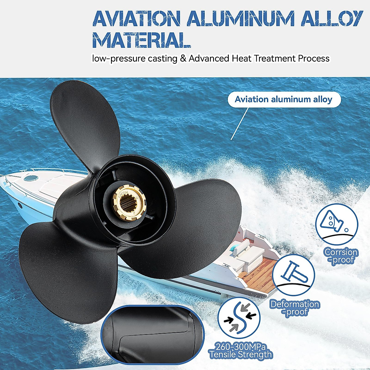 Qiclear Upgrade 13 3/4x15 OEM 48-77342A45 Aluminum Boat Propeller fit Mercury Outboard Motos 60/75/90/100/115 Hp,15 Spline Tooth,Rh