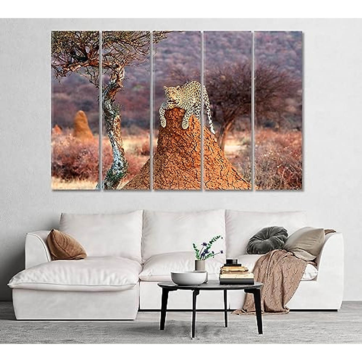 Leopard on a Termite Hill Namibia Africa Canvas Print 1 Panel / 36x24 inches