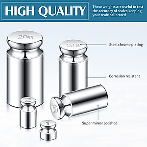 TOODOO 1g 2g 5g 10g 20g Gram Set for Digital Scale Balance and 1 Piece Calibration Weight Tweezer, Silver