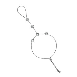 Aprilery Hand Chain Ring Bracelet, Fashion Silver AAA CZ Crystal Adjustable Slave Hand Chain Ring Bracelet Boho Hand Jewelry for Women(Style 3)