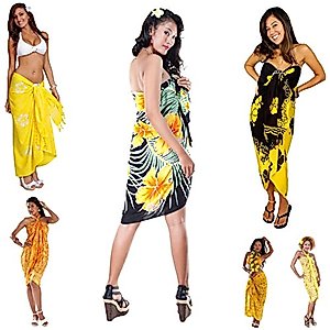 1 World Sarongs Womens Assorted Floral Cover-Up Sarong Pot Luck/Grab Bag Yellow