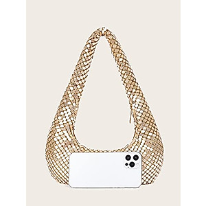 DJBM Women's Clutch Handbags Metal Mesh Shoulder Bag Evening Clutch Purse Women's Underarm Evening Bags for Party Formal, Gold