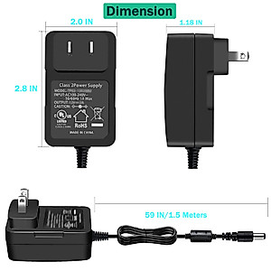 TKDY 12V 2A DC Power Supply AC Adapter Cord with Switch, 100-240Vac to DC 12 Volt 2 Amps 24W Transformer, for DC12V Yamaha Keyboard 12Vdc Record Player Massager LED Strip Lights Router Soundbar.