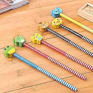 Etmact 50 Pack Assorted Colorful Cartoon Animal Pencil With Eraser Novelty Dot & Stripe Giant Eraser Topper Kids Pencils Kid Pencils Pencil With Eraser Animal Pens Pencils Bulk For Kids Animal Pencill