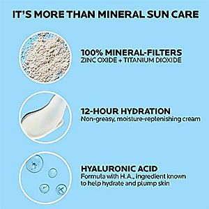 La Roche-Posay Anthelios 100% Mineral Sunscreen Moisturizer with Hyaluronic Acid, Broad Spectrum SPF 30 Face Sunscreen with Zinc Oxide & Titanium Dioxide, 1.7 fl. oz.