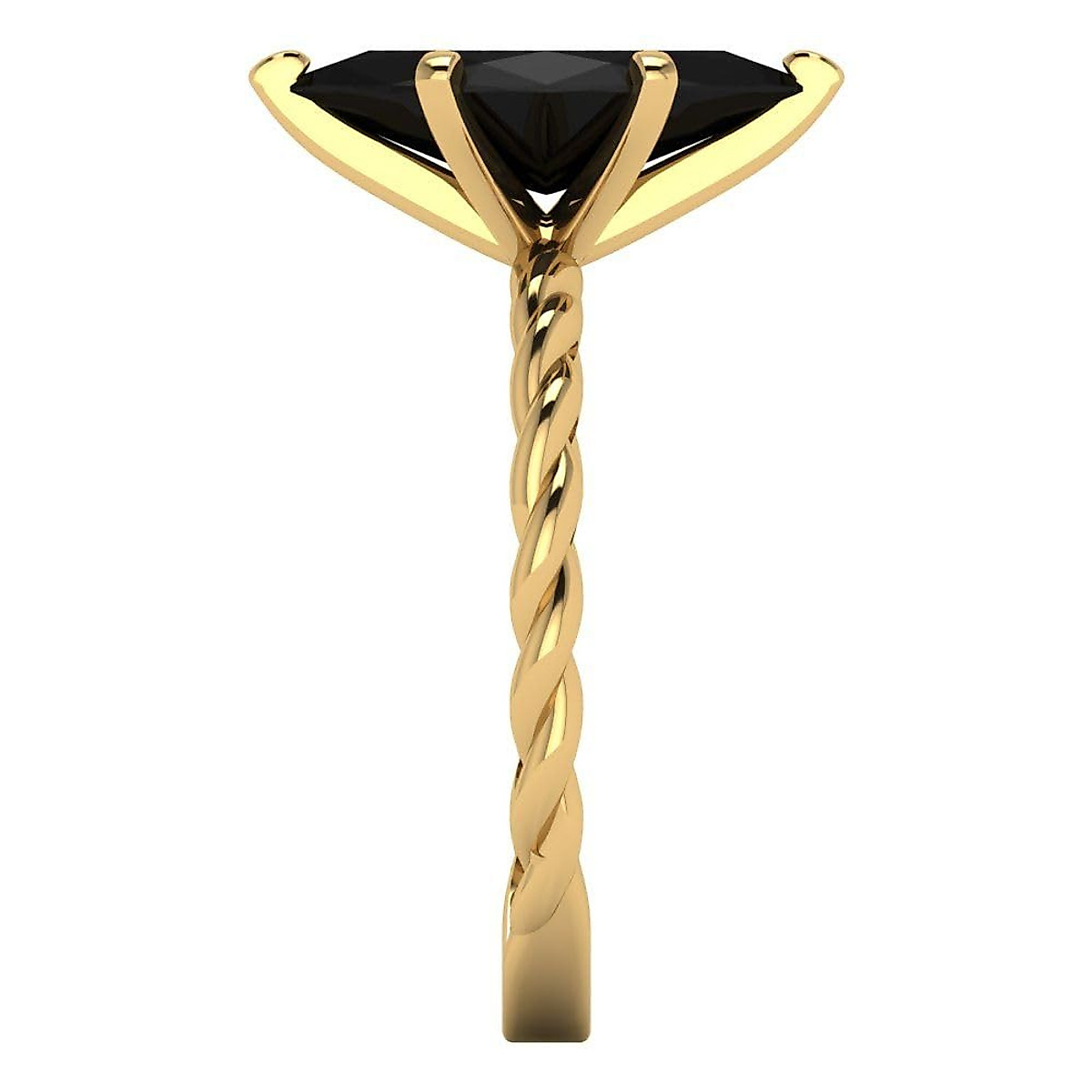 2ct Marquise Cut Solitaire Rope Twisted Knot Natural Black Onyx Engagement Promise Anniversary Ring 18K yellow Gold 3.5