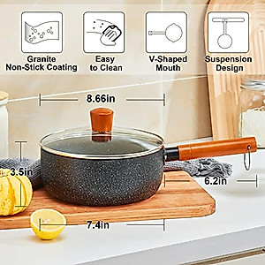 FNT Frying Pans Nonstick with Lid, 9in Non stick Frying Pans, Deep Frying Pan with Stainless Steel Base for Stovetop, Frying Pans Nonstick with Heat Resistant Handle, Skillets Nonstick with Lids Black