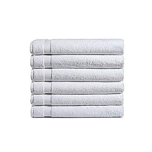 AmazonCommercial Premium 100% Cotton Bath Towel Set - Pack of 6, 27 x 54 Inches, 600 GSM, White