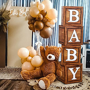 DataMoon Teddy Bear Baby Shower Party Decorations - Wood Grain Boxes with Baby Letters, 90PCS Nude and Brown Balloons, Boho Backdrop “We Can Bearly Wait” for Baby Shower, Gender Reveal,Birthday Party